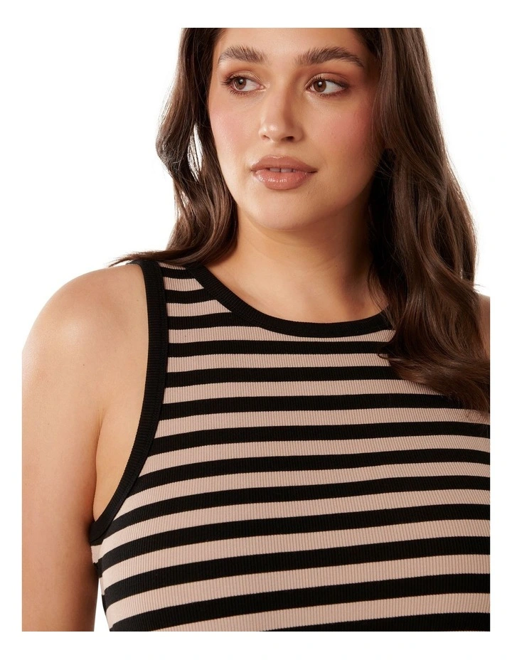 Forever New Curve Remi Stripe Rib Racer Tank Top in Black | MYER