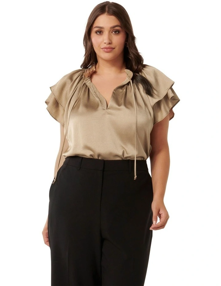 Forever New Curve Marni Micropleat Blouse in Bronze | MYER