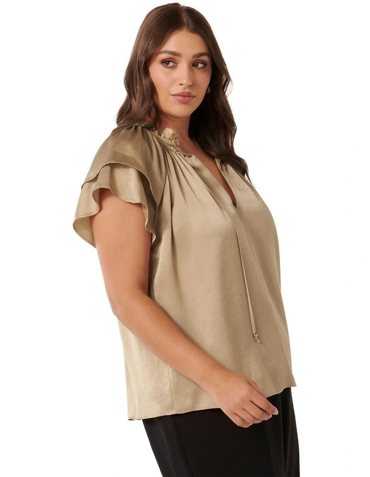 Forever New Curve Marni Micropleat Blouse in Bronze | MYER