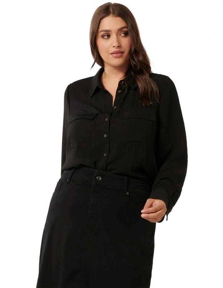 Forever New Curve Samara Long Sleeves Shirt in Black | MYER