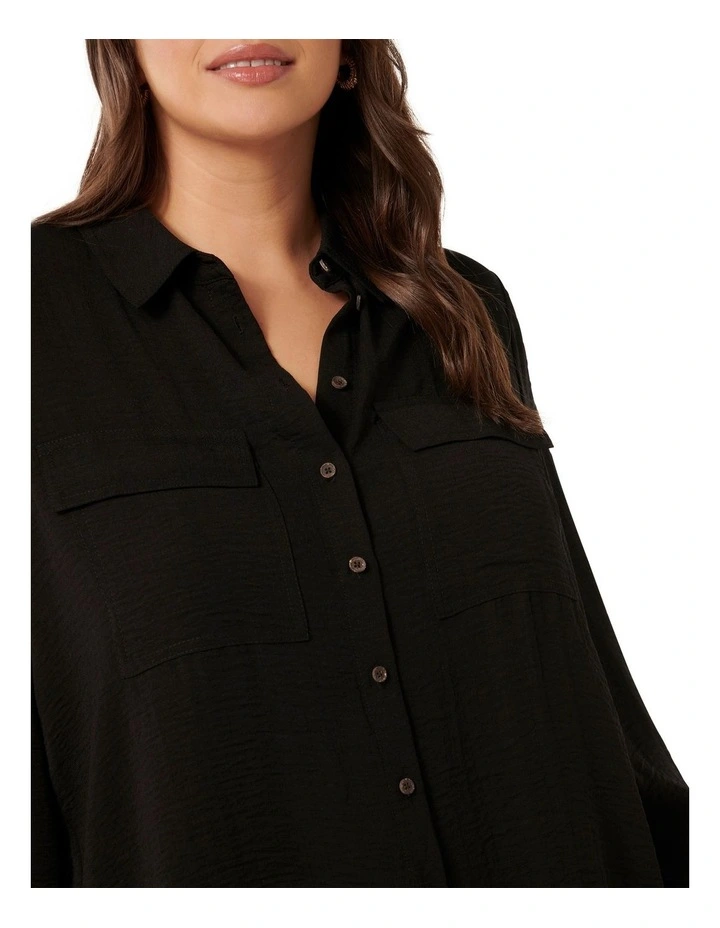 Forever New Curve Samara Long Sleeves Shirt in Black | MYER