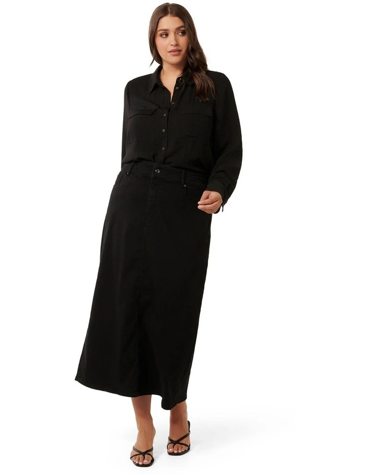 Forever New Curve Samara Long Sleeves Shirt in Black | MYER
