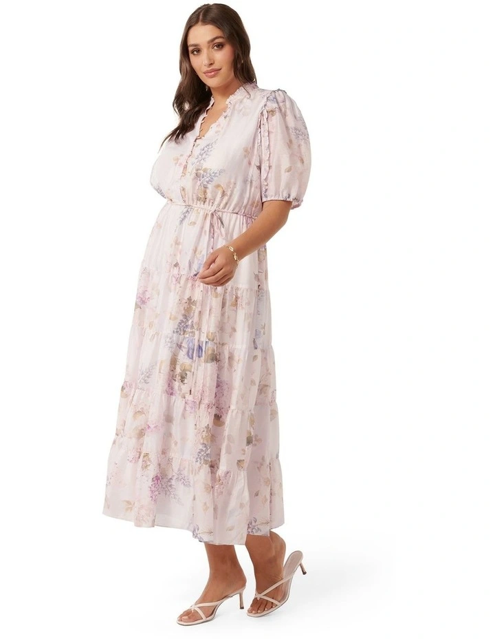 Forever New Curve Evelyn Short Sleeves Button Midi Dress in Pink | MYER