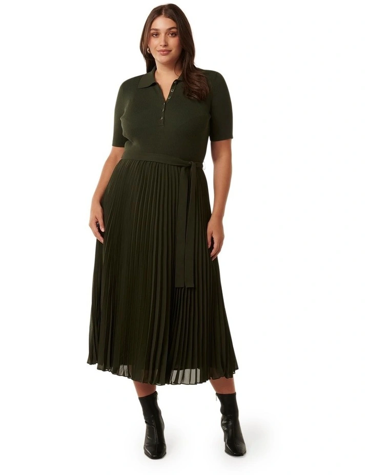 Forever New Curve Melody Polo Collar Knit Dress in Khaki | MYER