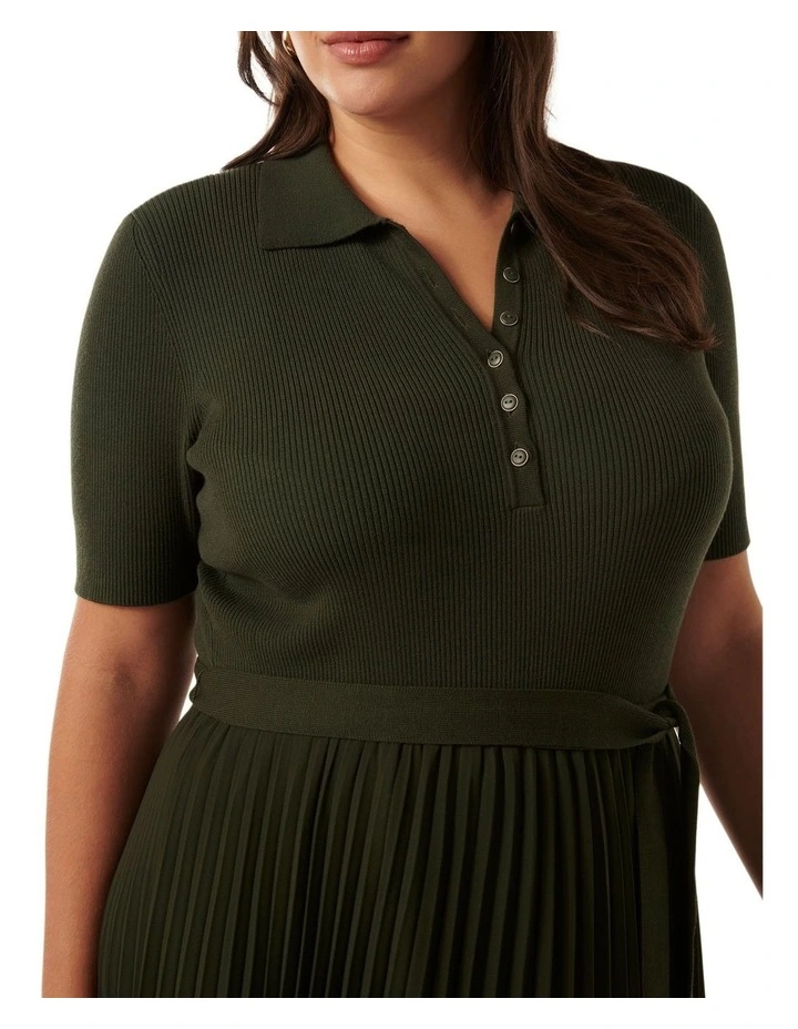Forever New Curve Melody Polo Collar Knit Dress in Khaki | MYER