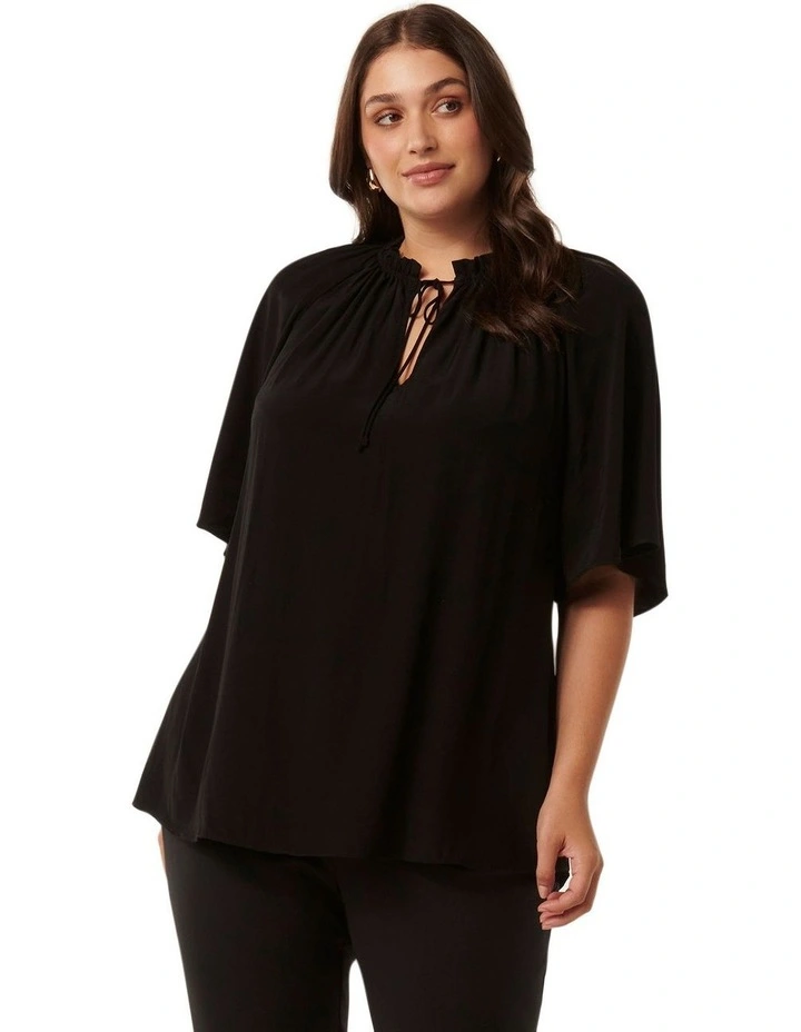 Forever New Curve Harlow Ruffle Neck Tee in Black | MYER