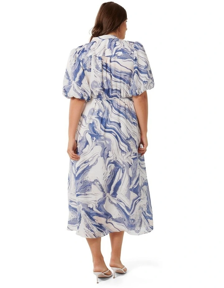 Forever New Curve Loanne Puff Sleeve Midi Dress in Blue | MYER