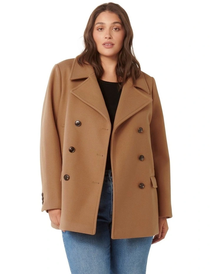 Forever New Curve Maisie Pea Coat in Camel | MYER