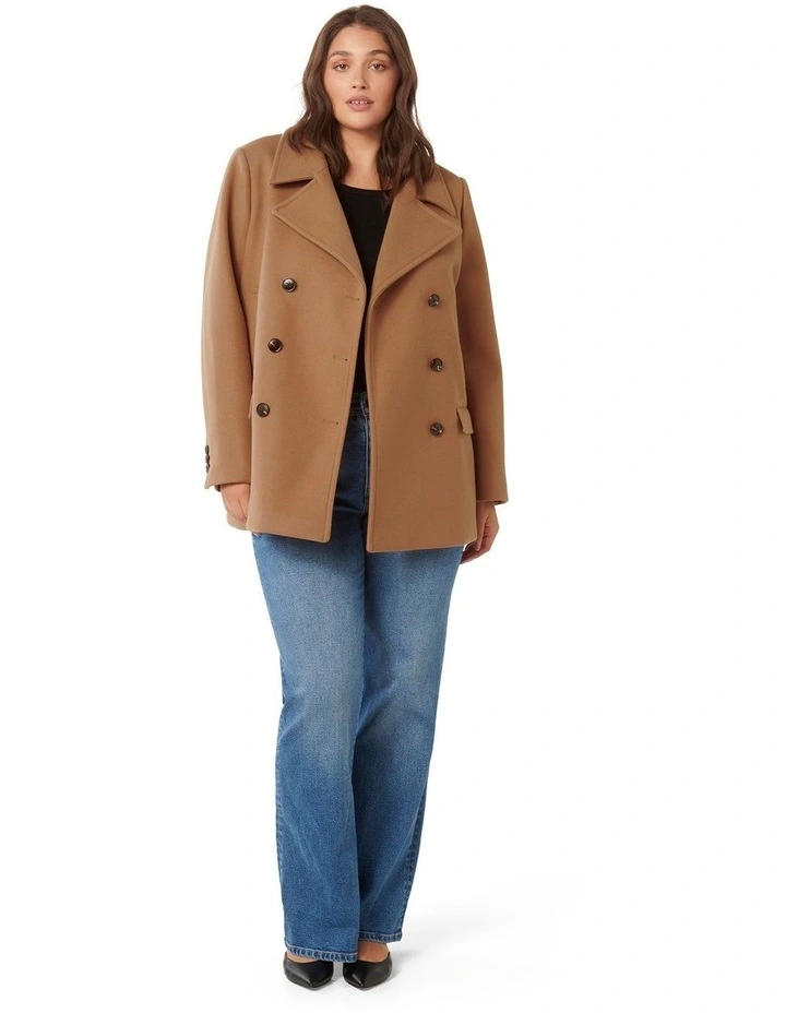 Forever New Curve Maisie Pea Coat in Camel | MYER