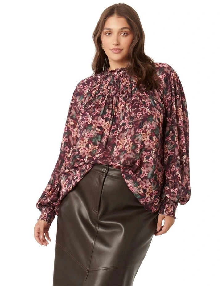 Forever New Curve Cyndell Shirred Yoke Top in Brown | MYER
