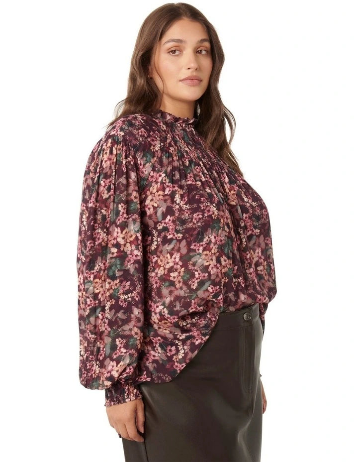 Forever New Curve Cyndell Shirred Yoke Top in Brown | MYER