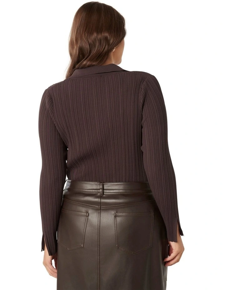 Forever New Curve Vida Half Placket Polo Knit Top in Chocolate | MYER