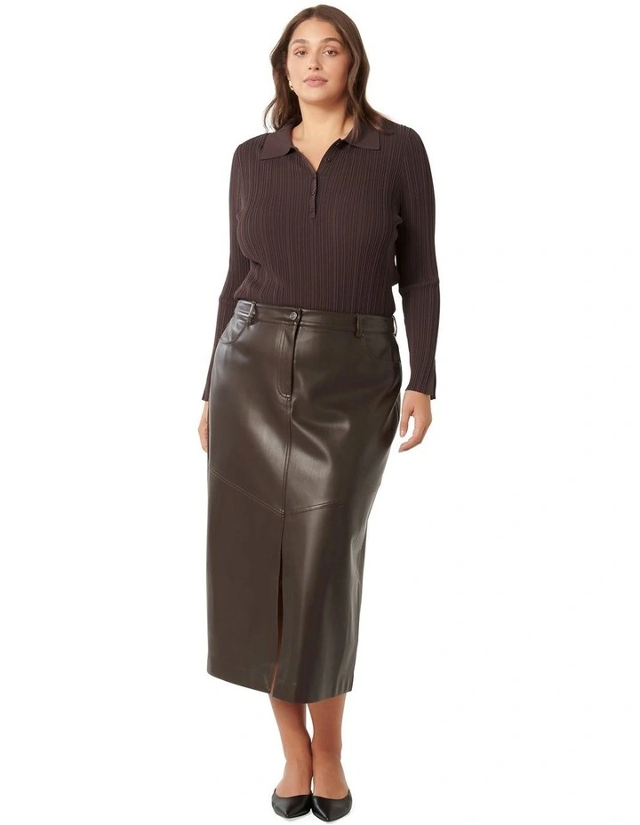 Forever New Curve Vida Half Placket Polo Knit Top in Chocolate | MYER