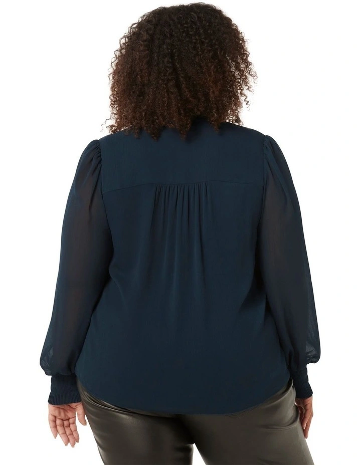 Forever New Curve Flora Fluted Pleat Blouse in Blue | MYER
