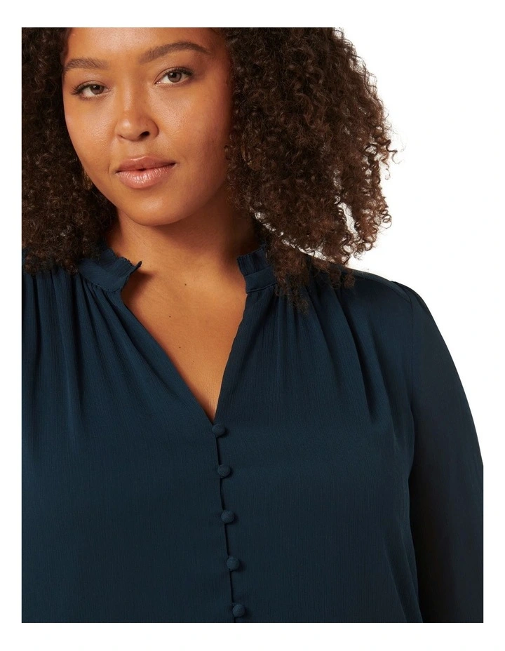 Forever New Curve Flora Fluted Pleat Blouse In Blue | MYER