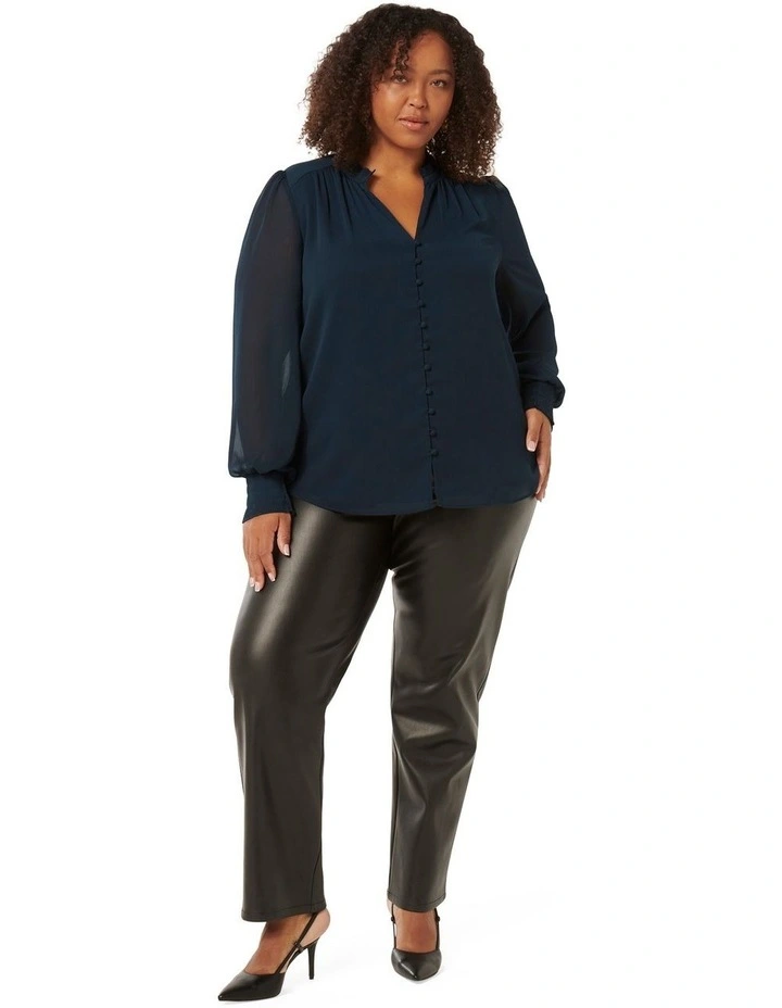 Forever New Curve Flora Fluted Pleat Blouse in Blue | MYER