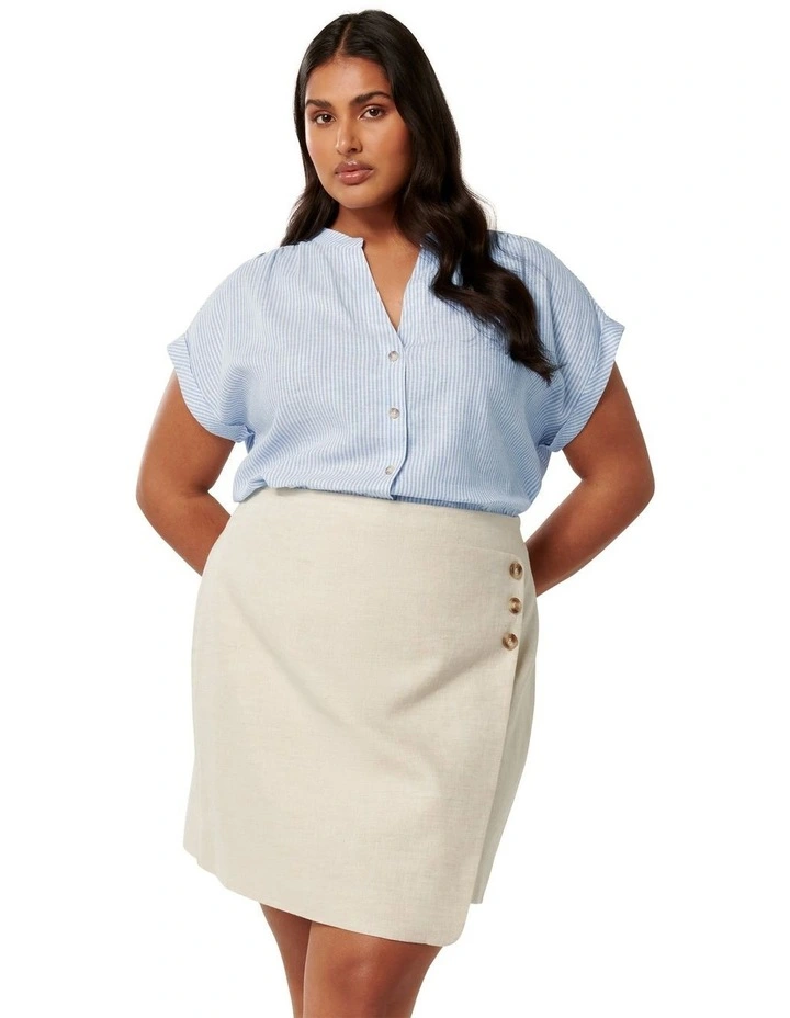 Forever New Curve Leoni Button Through Blouse in Blue | MYER