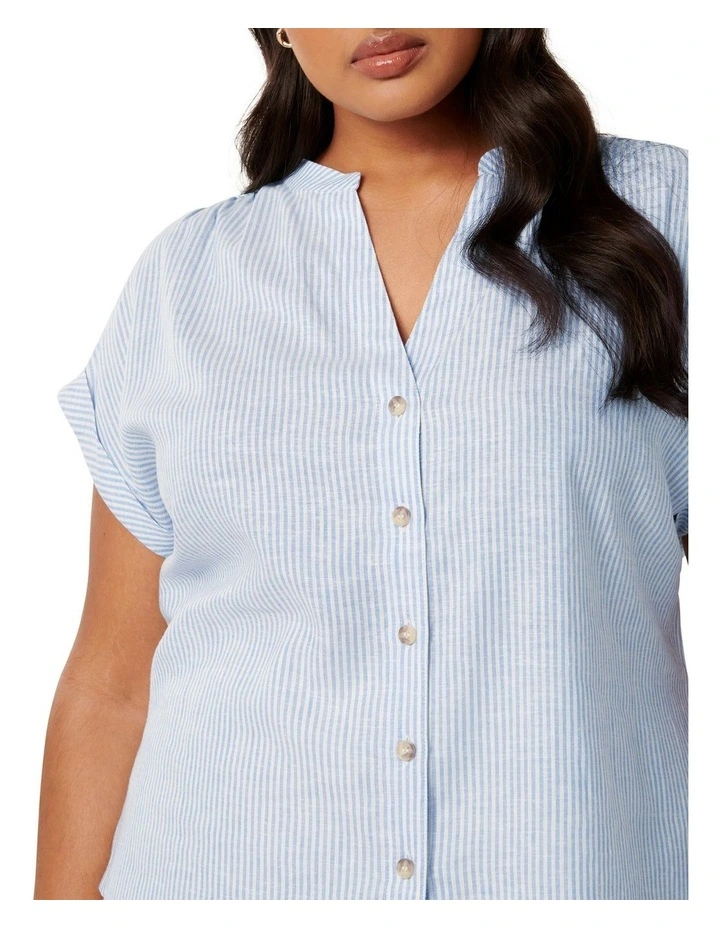 Forever New Curve Leoni Button Through Blouse in Blue | MYER