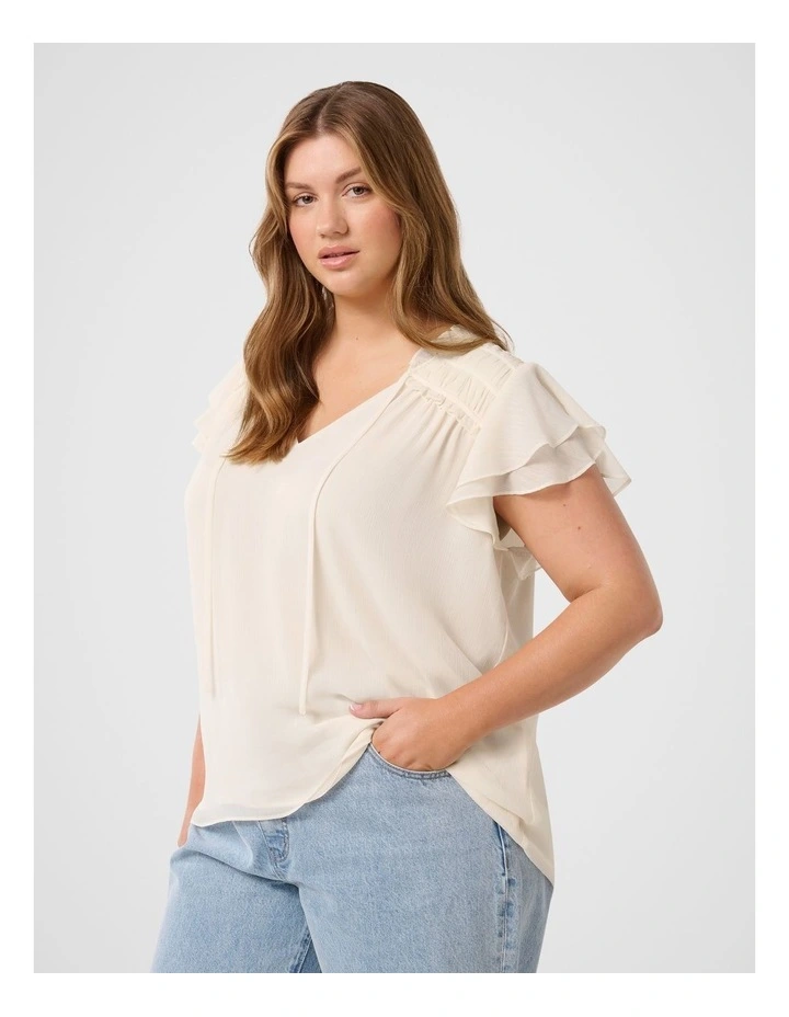 Forever New Curve Yuna Frill Shell Blouse in Ivory | MYER