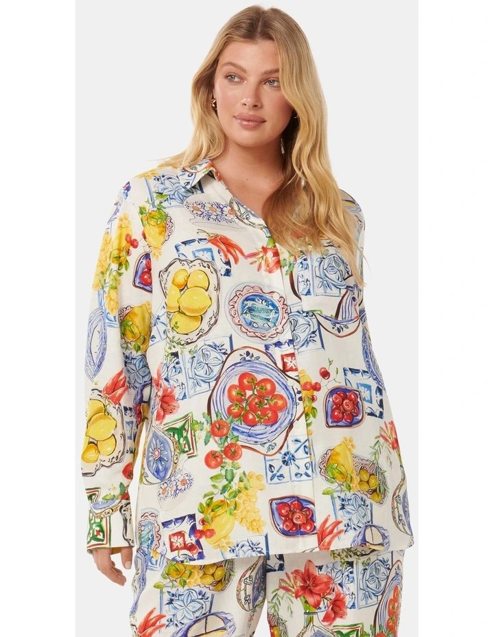 Forever New Curve Lydia Oversized Linen Shirt in Multi | MYER