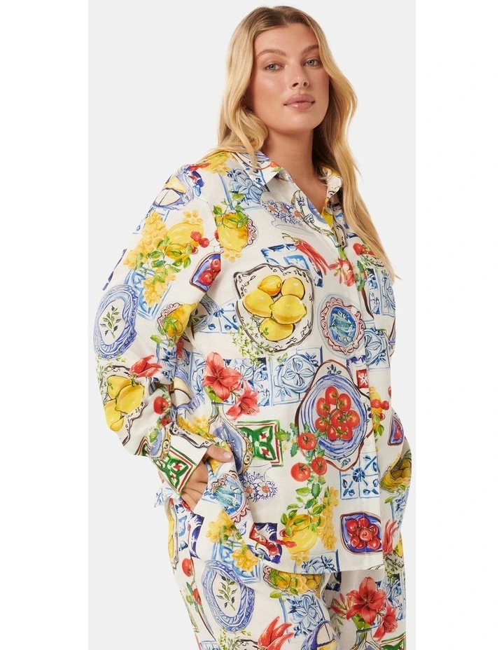 Forever New Curve Lydia Oversized Linen Shirt in Multi | MYER