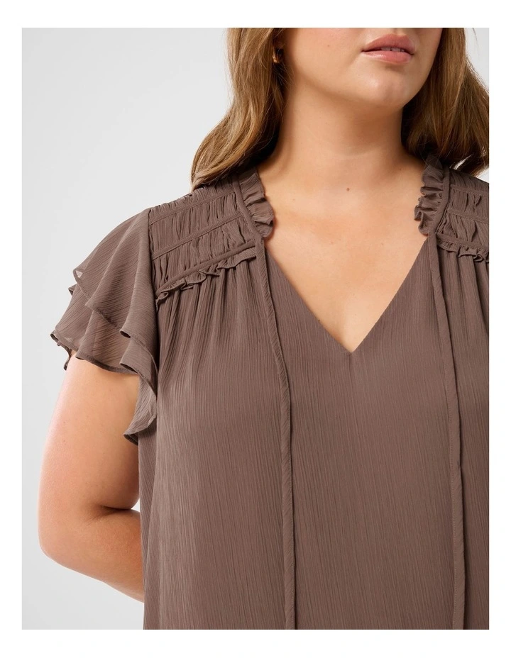 Forever New Curve Yuna Frill Shell Blouse in Brown | MYER