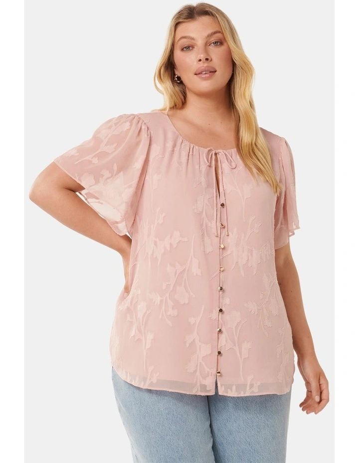Forever New Curve Alba Burn Out Button Blouse in Pink | MYER