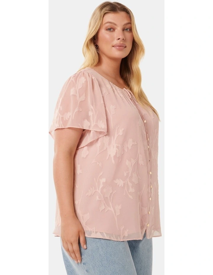 Forever New Curve Alba Burn Out Button Blouse in Pink | MYER