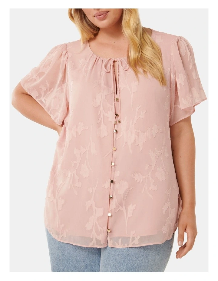 Forever New Curve Alba Burn Out Button Blouse in Pink | MYER