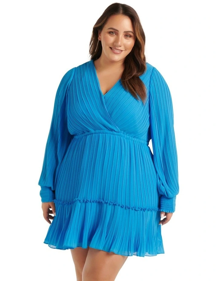 Forever New Curve Paris Curve Pleat Mini Dress in Vivid Cornflower | MYER