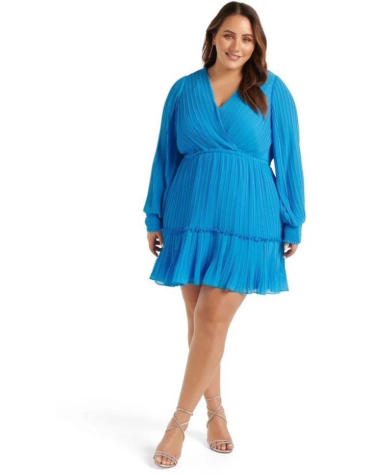 Forever New Curve Paris Curve Pleat Mini Dress in Vivid Cornflower | MYER