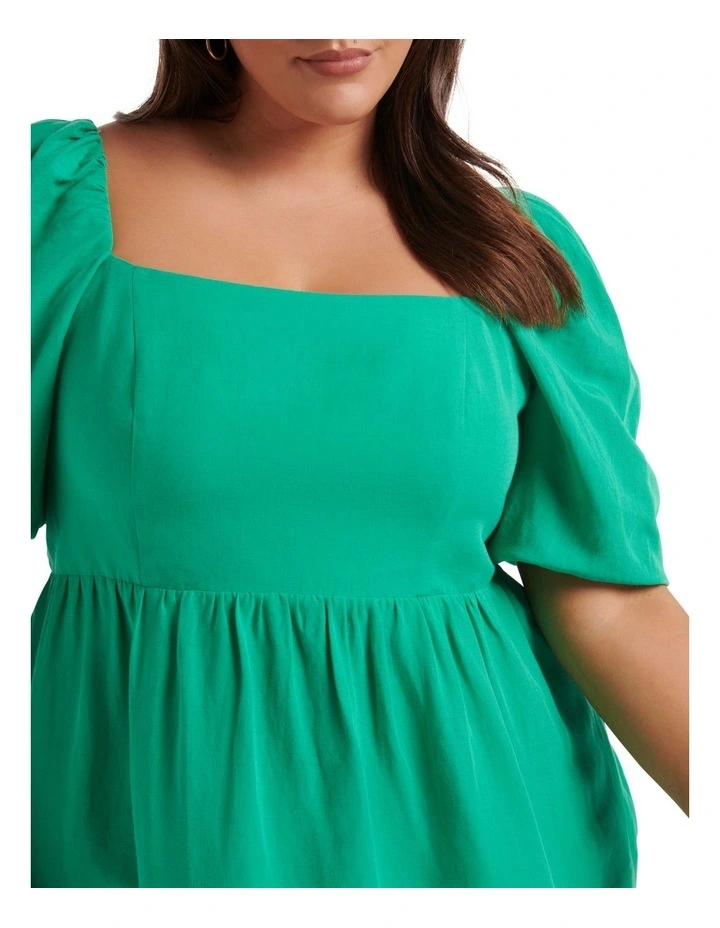 Forever New Curve Jenny Linen Smock Top in Green | MYER