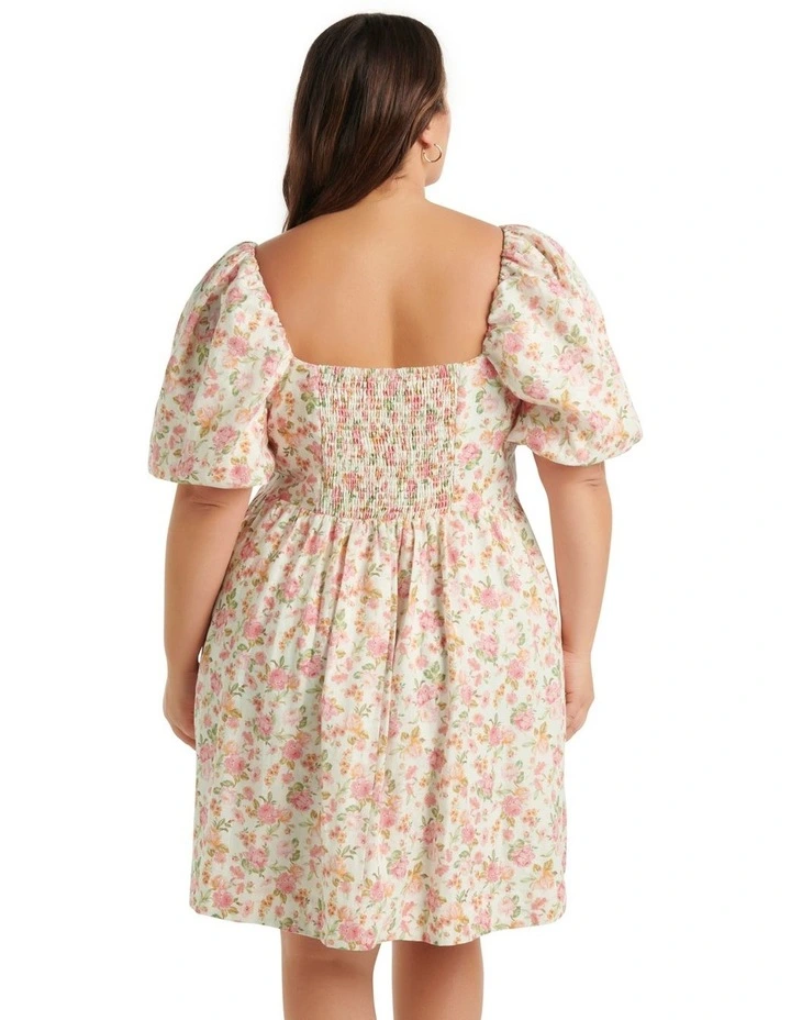 Forever New Curve Finley Linen Gathered Mini Dress In Pink | MYER
