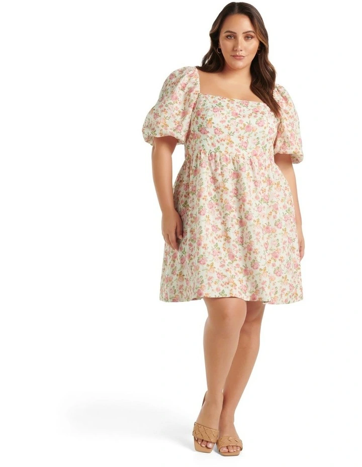Forever New Curve Finley Linen Gathered Mini Dress In Pink | MYER