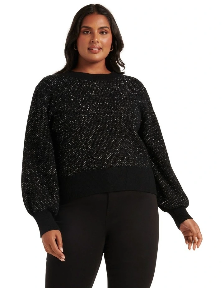 Forever New Curve Carrie Metallic Knit Jumper in Black | MYER