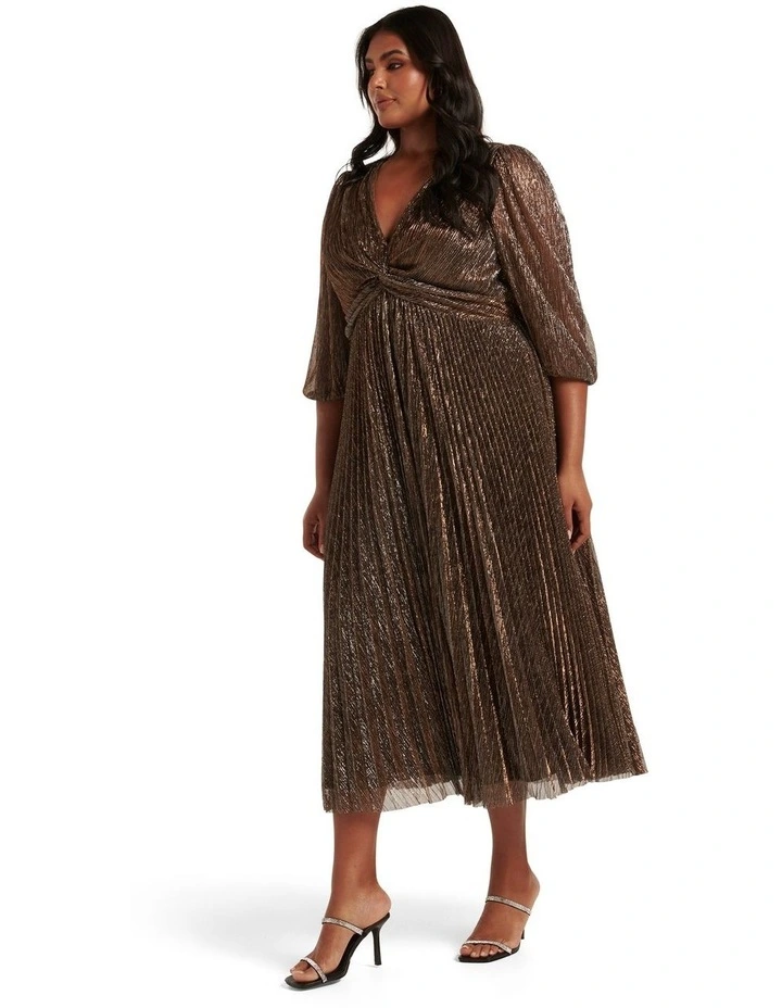 Forever New Curve Myra Plisse Twist Midi Dress in Brown | MYER