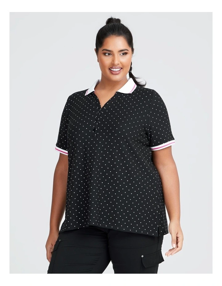 Taking Shape Cotton Pin Dot Polo Top in Black | MYER