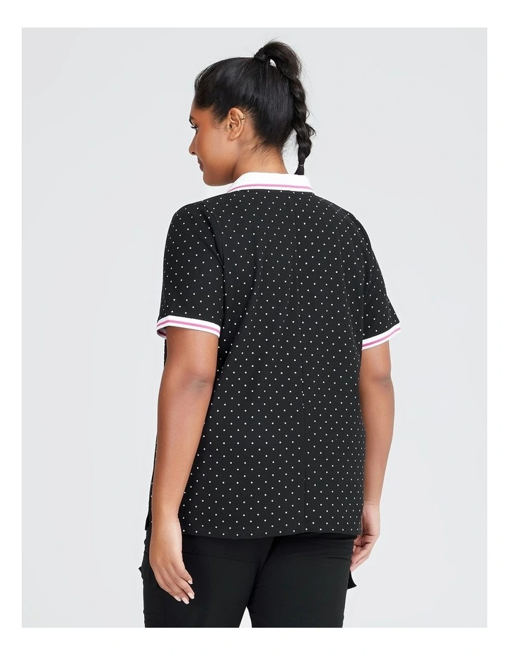 Taking Shape Cotton Pin Dot Polo Top in Black | MYER