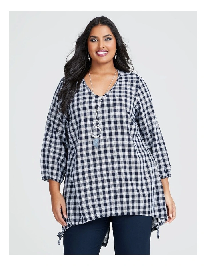 Taking Shape Natural Blue Check Top Dark Indigo/white | MYER