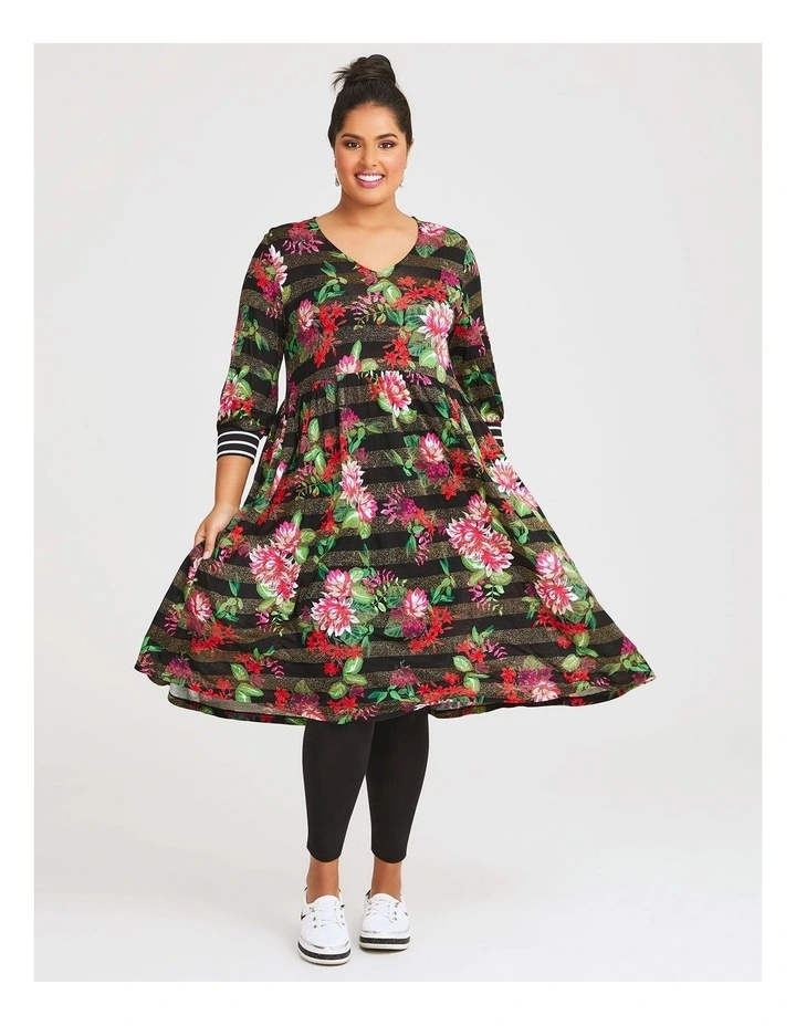 Taking Shape Natural Floral Stripe Adorn Dress In Print Myer