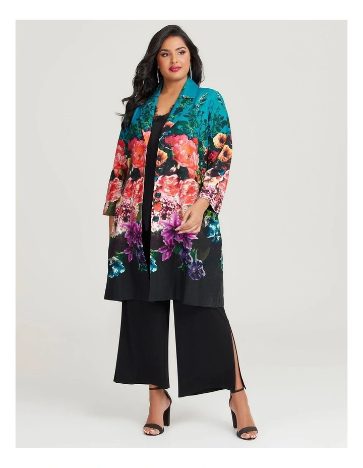 Taking Shape Chic Statement Long Linen Jacket in Floral | MYER
