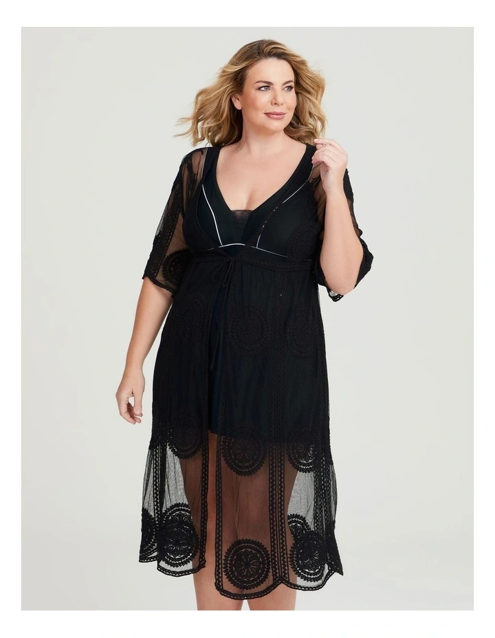 Taking Shape Mesh Embroidery Cover Up Dress in Black | MYER