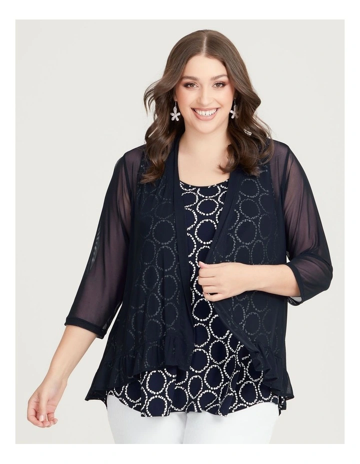 Taking Shape Mesh Overlay Cardigan in Dark Indigo | MYER