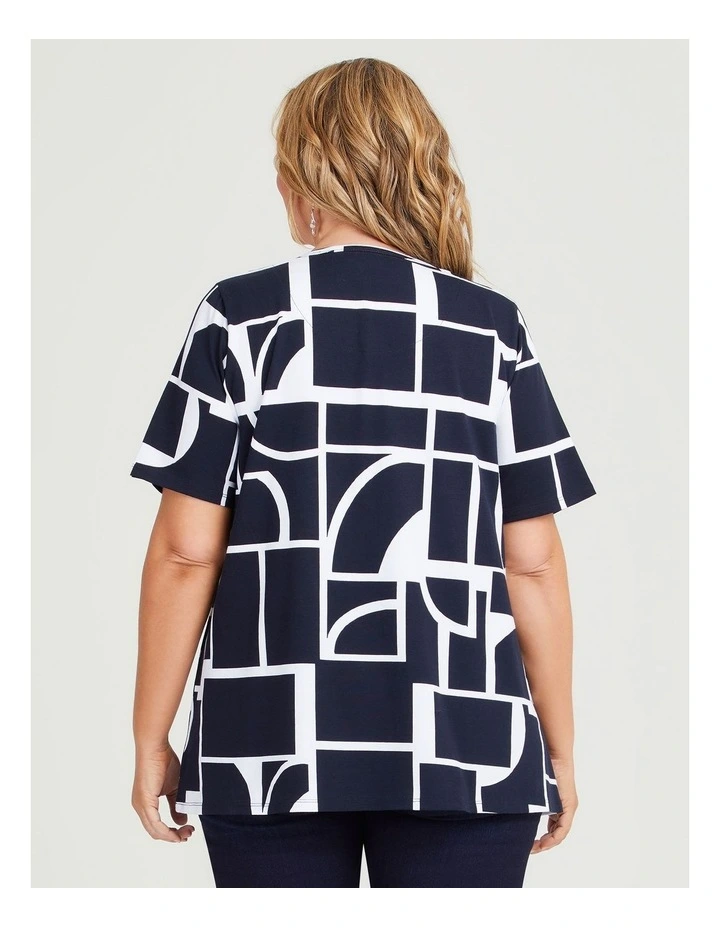 Taking Shape Cotton Abstract Geo Print Top in Navy/White | MYER