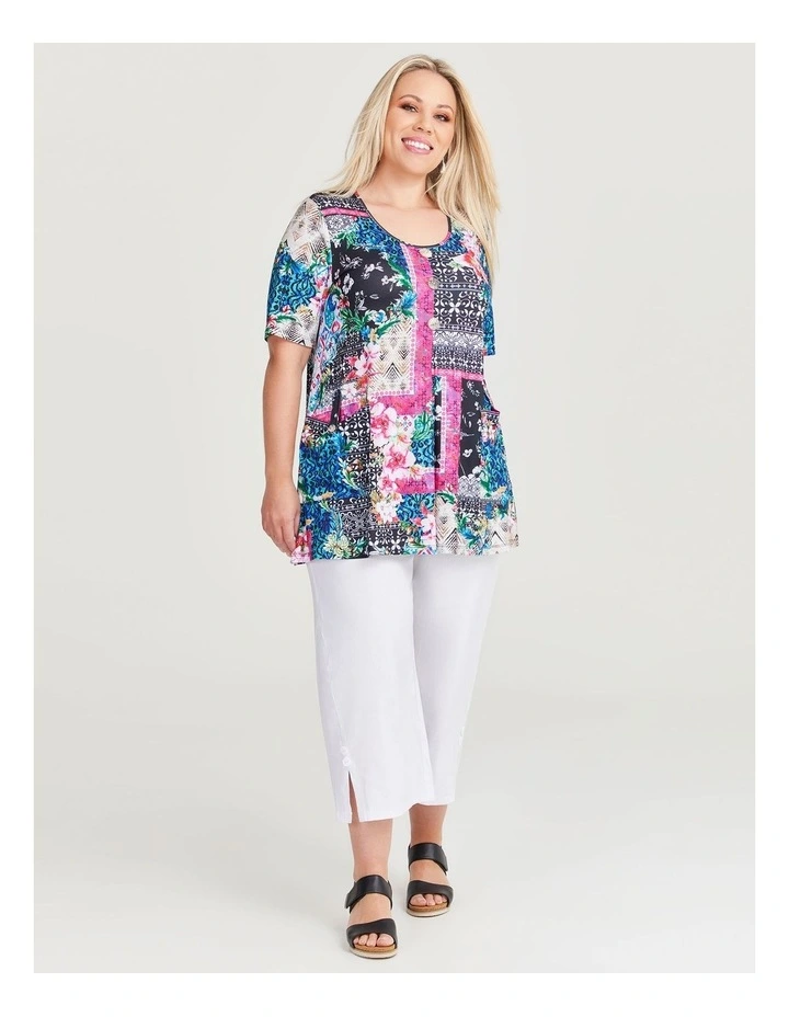 Taking Shape Pocket Detail Sparkle Tunic in Patchwork Print | MYER