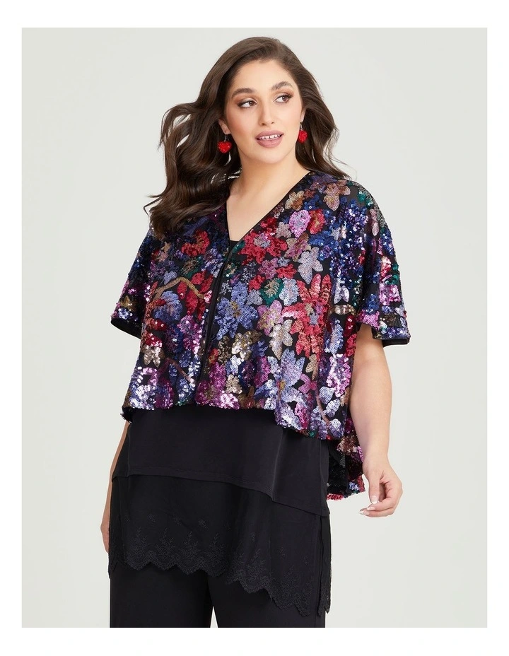 Taking Shape Floral Bloom Sequin Capelet in Multi | MYER
