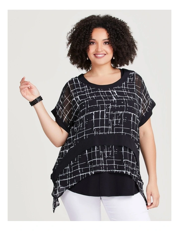 Taking Shape Check Chiffon Layering Top in Black/White Print | MYER