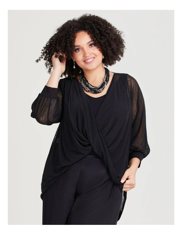 Taking Shape Mesh Wrap Overlay Top in Black | MYER