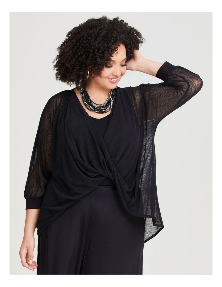 Taking Shape Mesh Wrap Overlay Top in Black | MYER