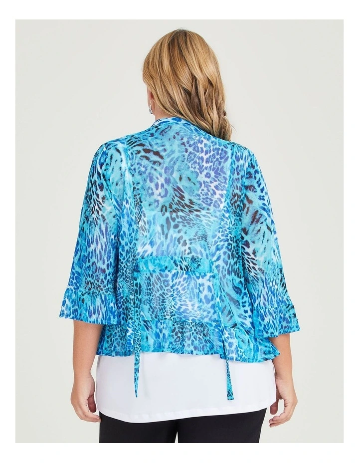 Taking Shape Mesh Ruffle Trim Cardigan in Aqua Animal Print | MYER